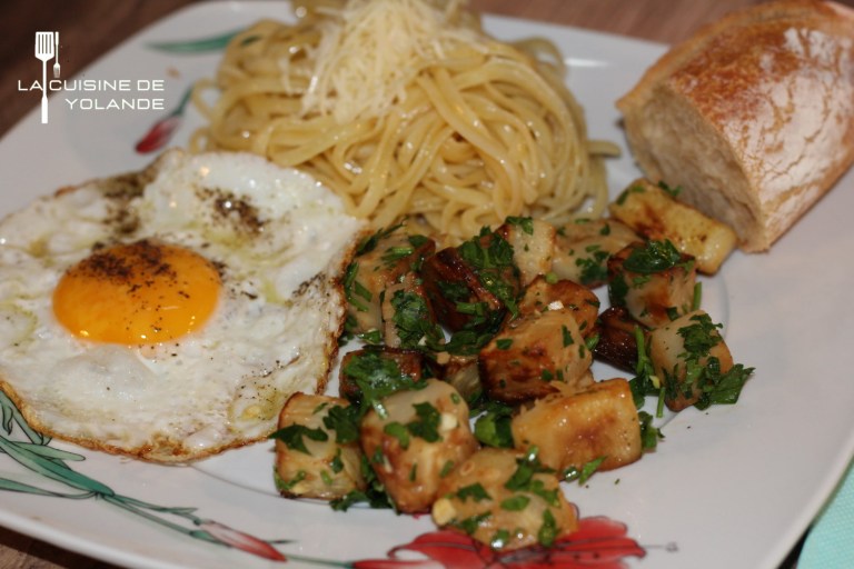 Céleri rave rôti – pâtes et œufs. – la cuisine de yolande